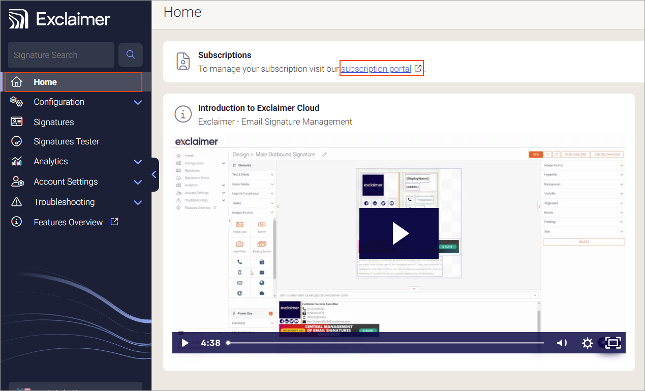 How to locate your subscription ID in the Exclaimer Portal – Exclaimer Knowledge Base
